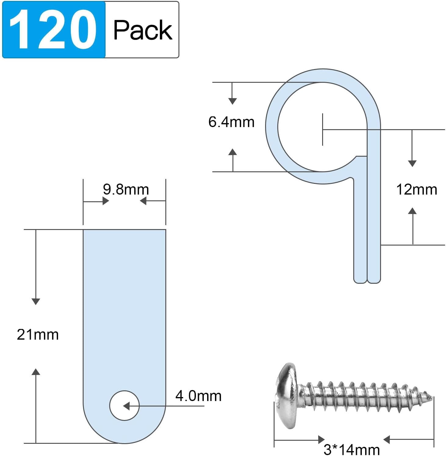 TRH-120Pcs 1/4 Inch White R-Type Cable Clips with Screws, Nylon Plastic ...