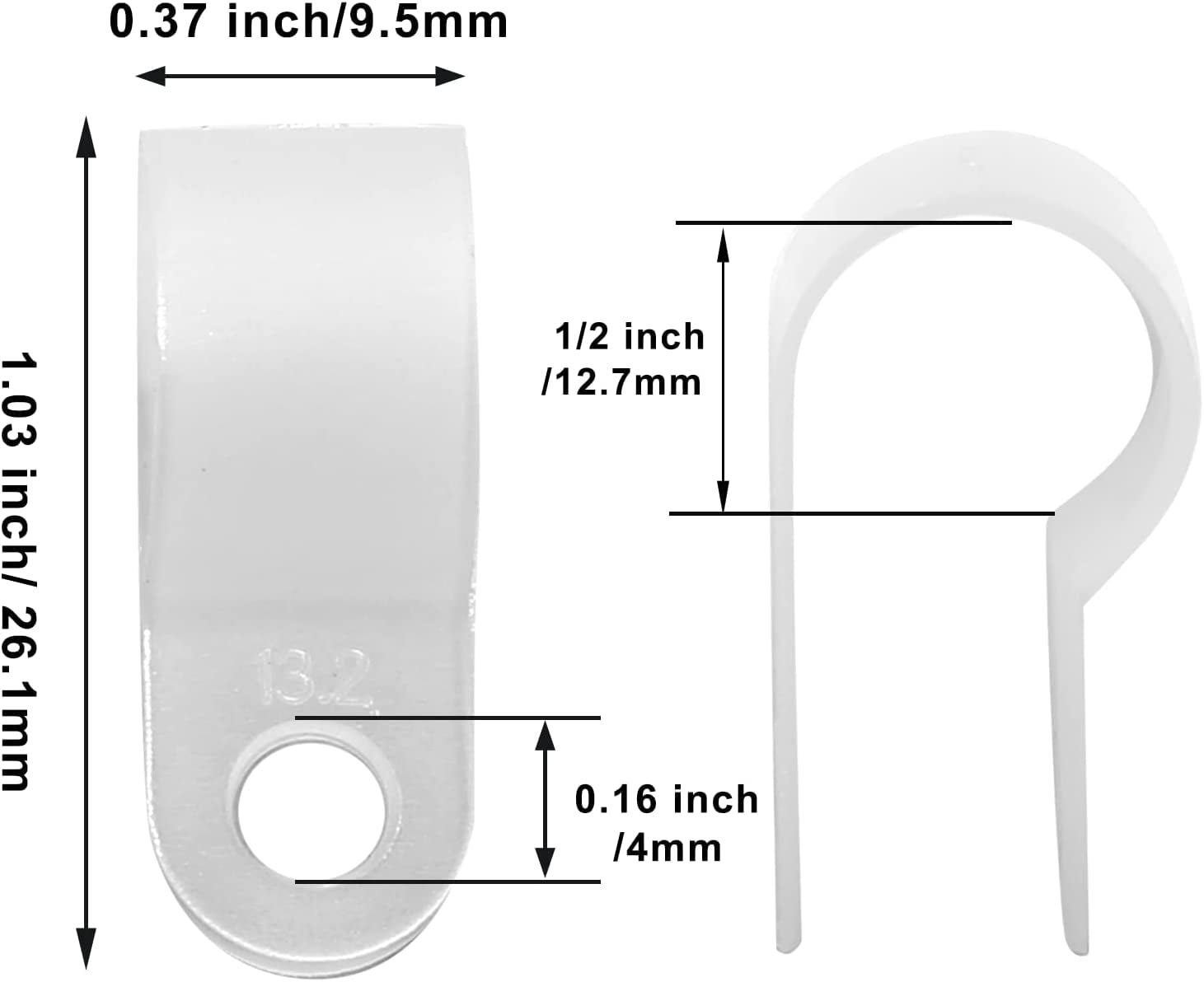 TRH-120pcs 1/2 Inch R-Type Cable Clamps, Nylon Wire Cable Clips with M4 ...