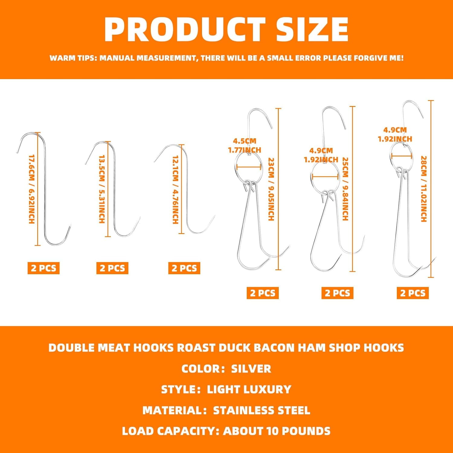 TRH-12Pcs Meat Hook and Double Roast Duck Hooks, Stainless Steel ...