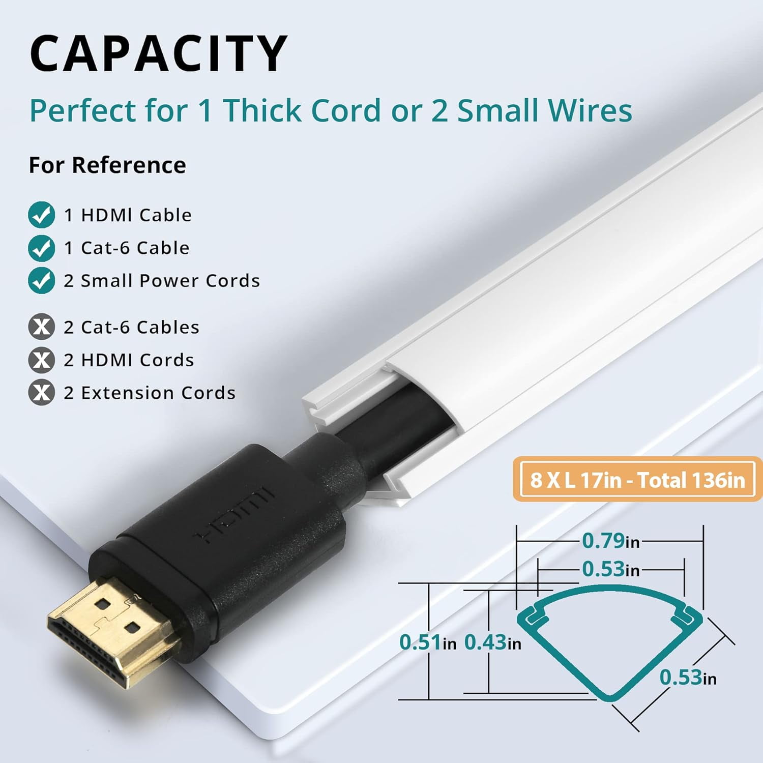 TRH-136in Corner Cable Concealer, Corner Cord Hider for One Cord, Wire ...