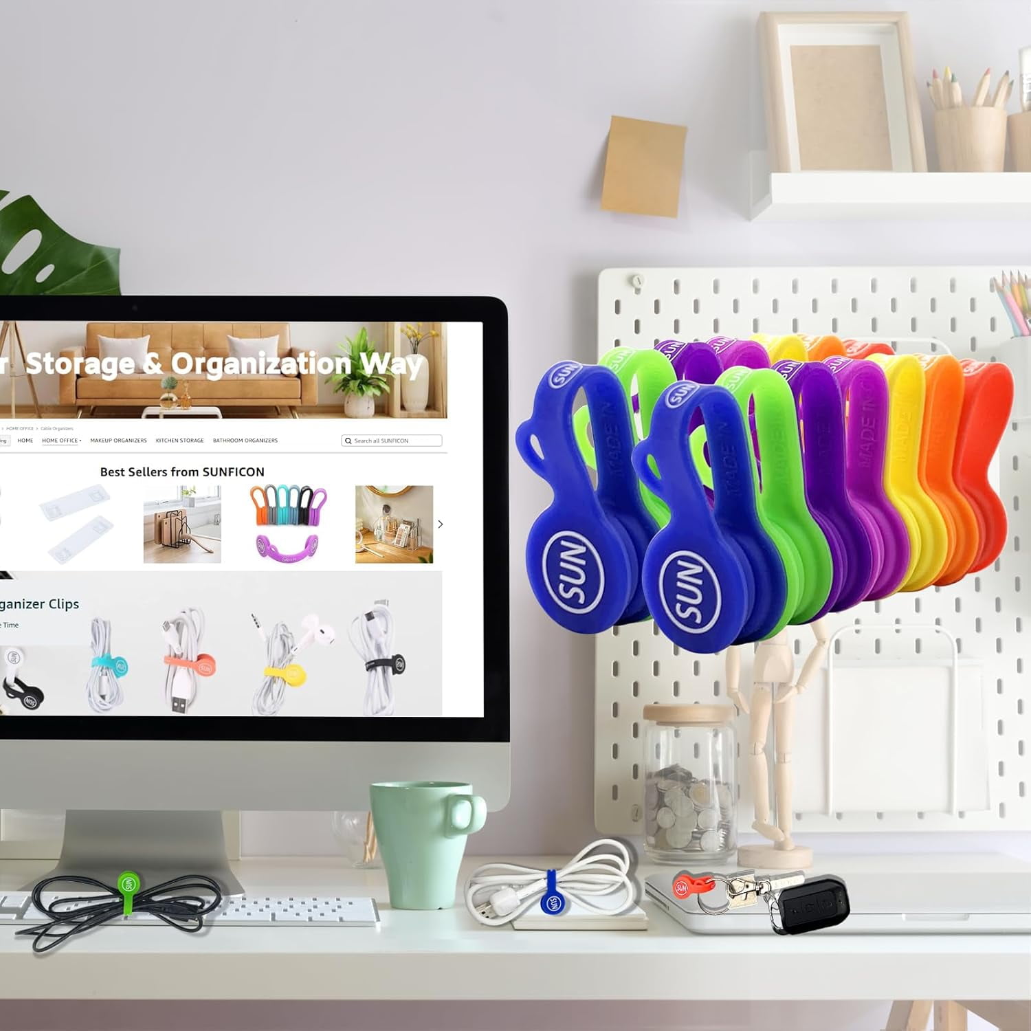 TRH-14 Pack Magnetic Cable Organizers Rainbow Cable Clips Earbuds Cords ...