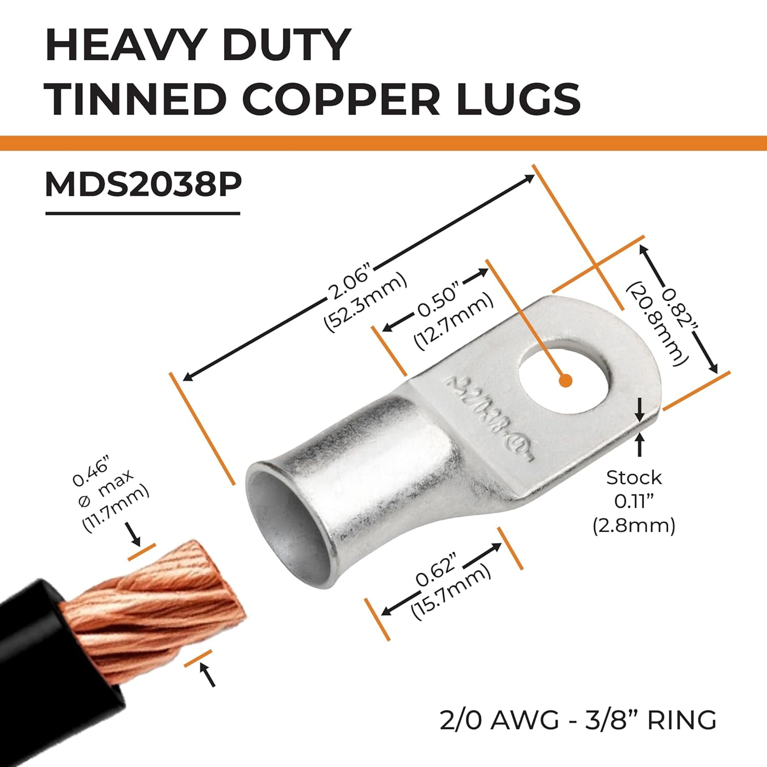 TRH-15pcs 2/0 AWG 3/8" Stud UL Marine Grade Battery Terminal Connectors ...