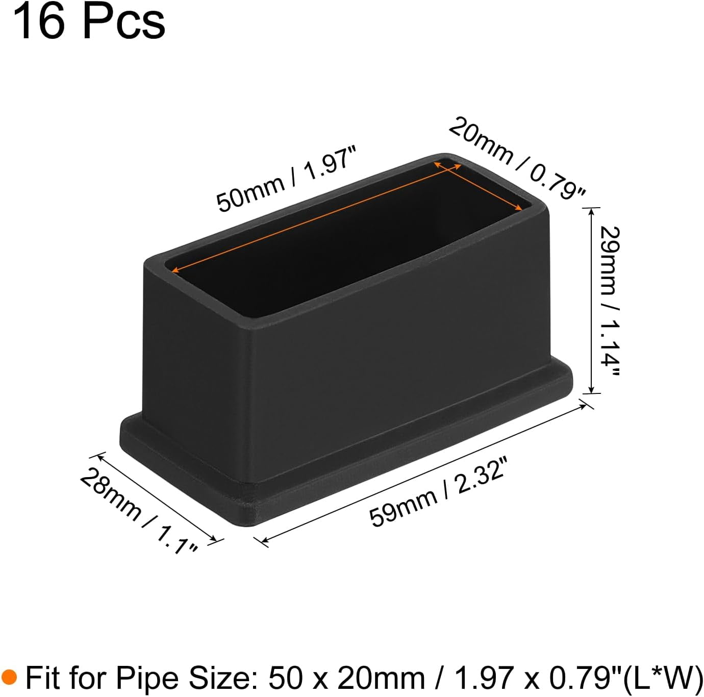 TRH-16Pcs PVC Square Chair Leg Caps, 50mm x 20mm OD Black Furniture ...