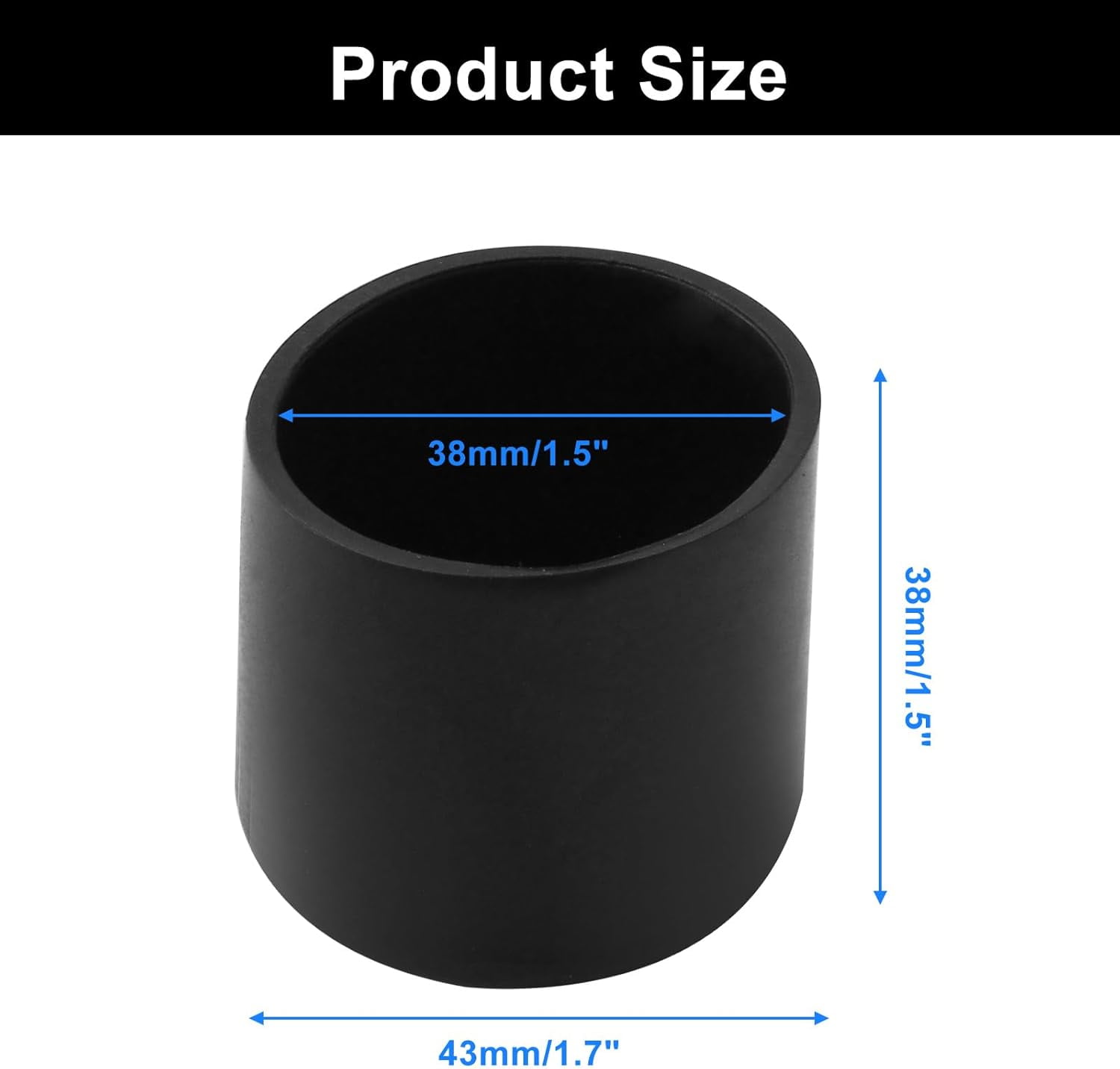 TRH-16Pcs Round Rubber Furniture Leg Caps, 1-1/2 Inch (38mm) Black ...