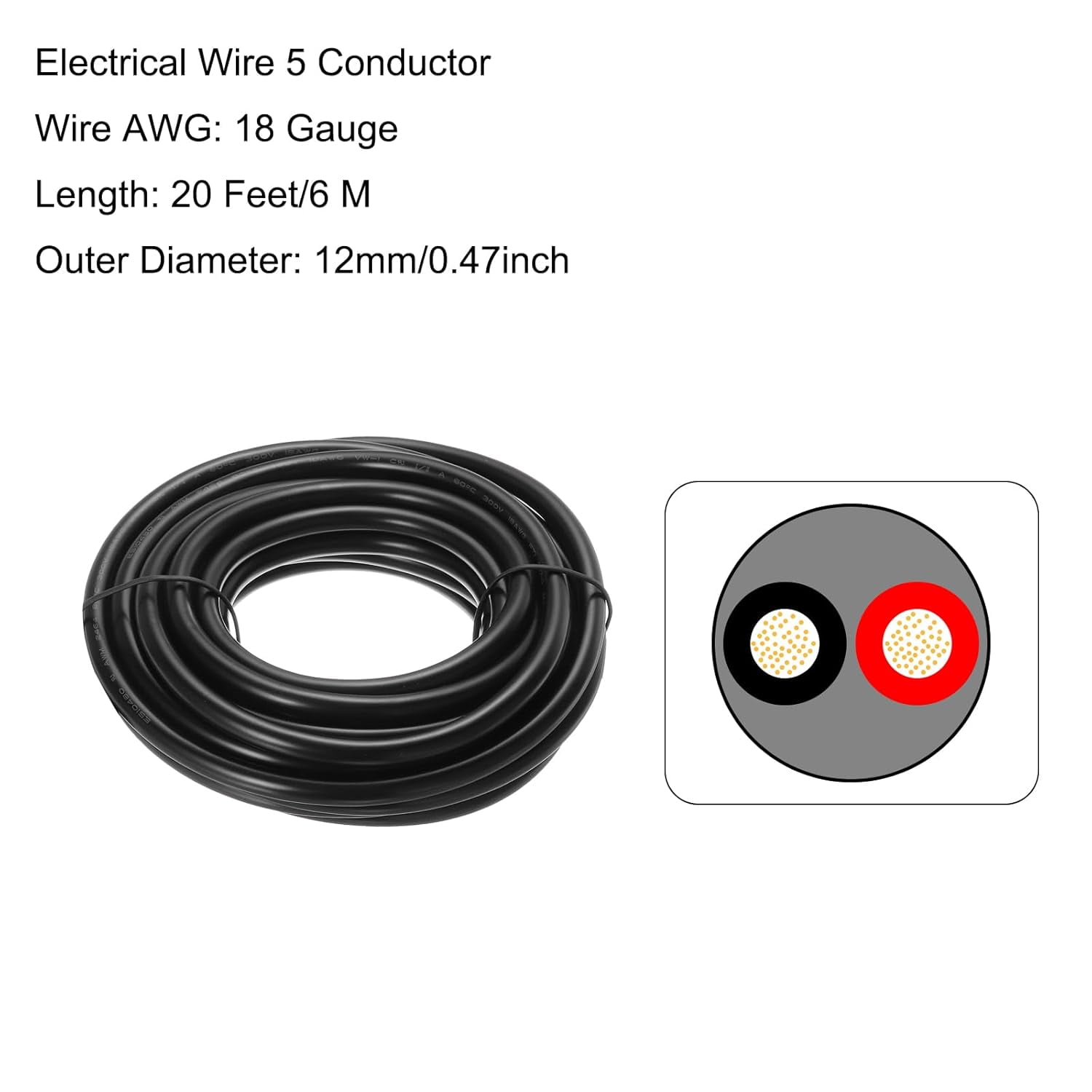 TRH-18 Gauge Wire Electrical Wire 5 Conductor, 18 AWG Extension Cable ...