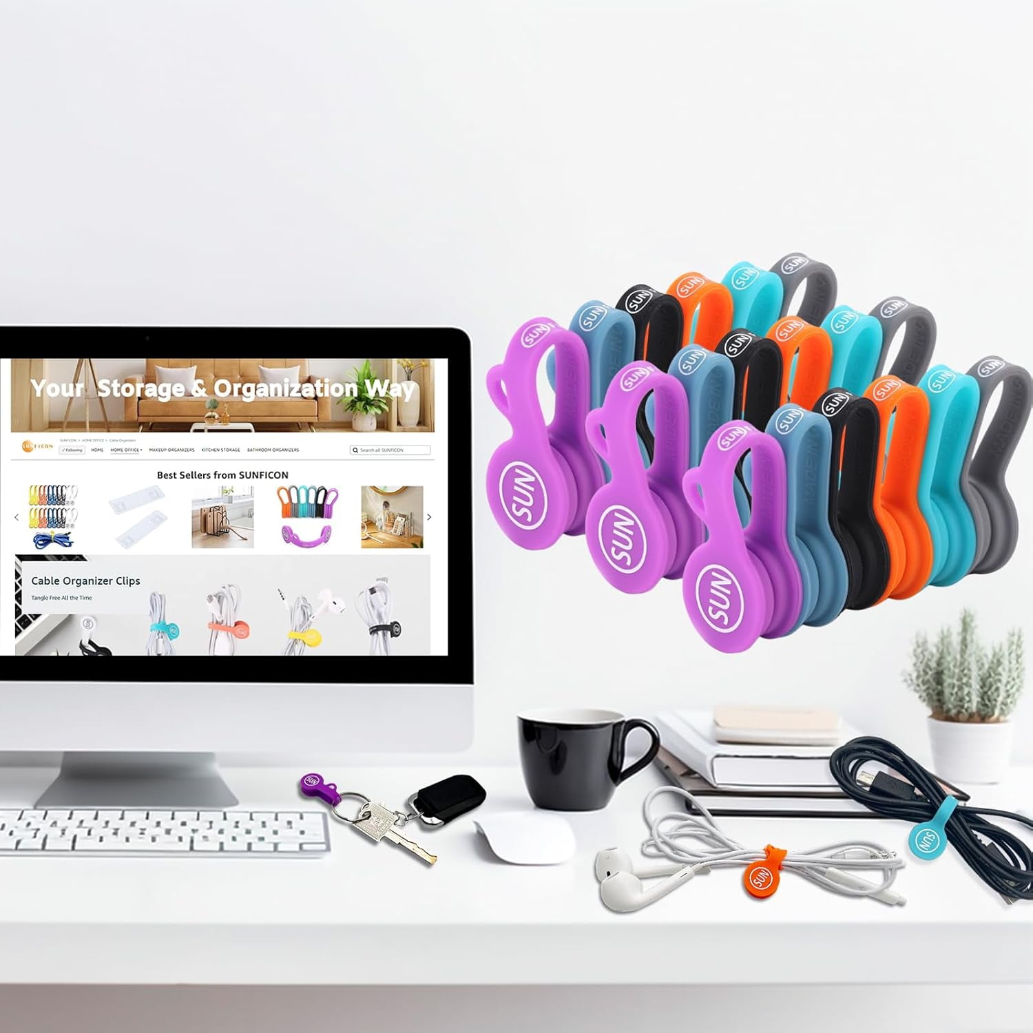 TRH-18 Pack Magnetic Cable Clips Cable Organizers Earbuds Cords Winder ...