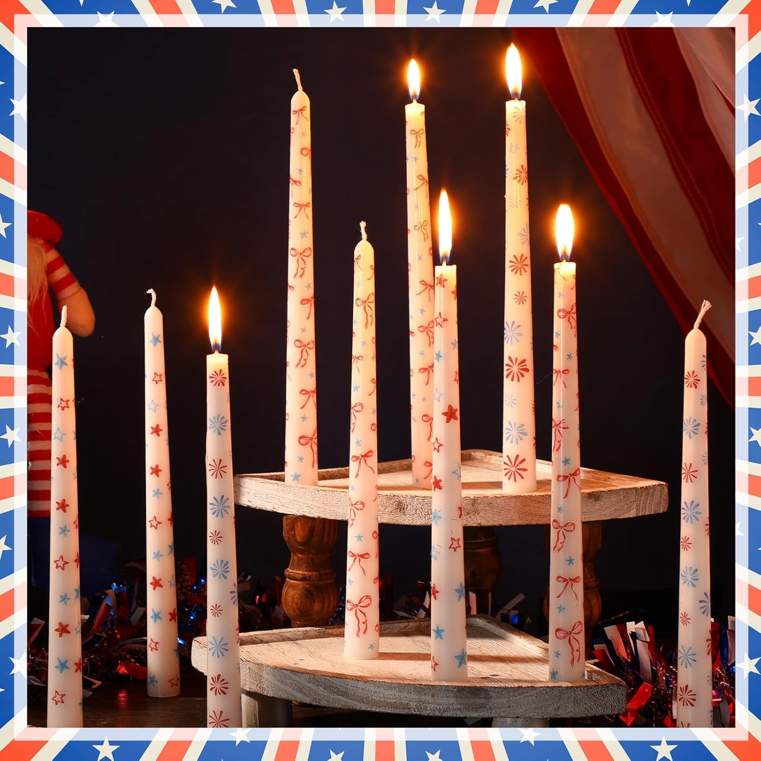 TRH-18 Pcs Independence Day Taper Candles 10 Inch Tall 4th of July Decor Patriotic Burning ...
