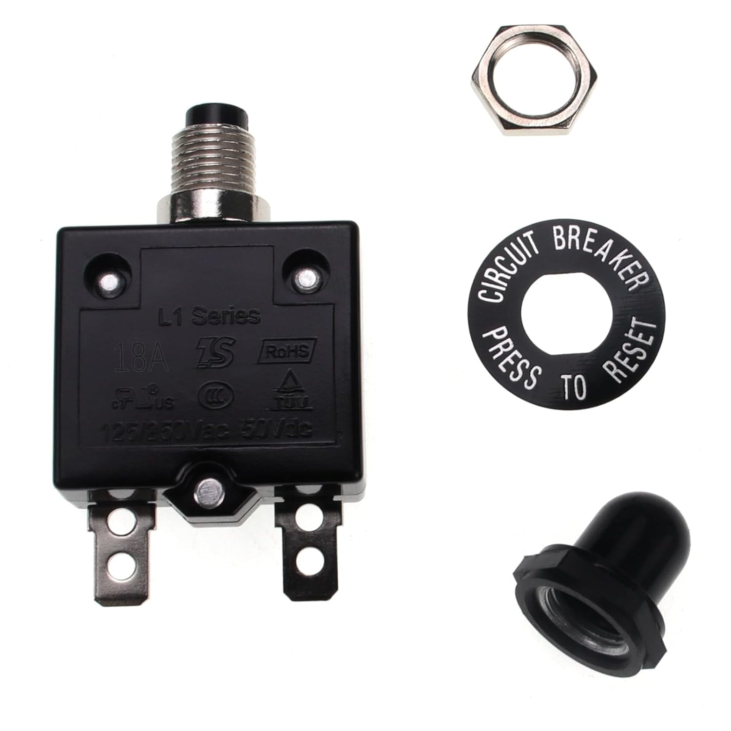 TRH-18A Manual Reset Thermal Circuit Breaker, 125-250V AC 50V DC, L1 ...