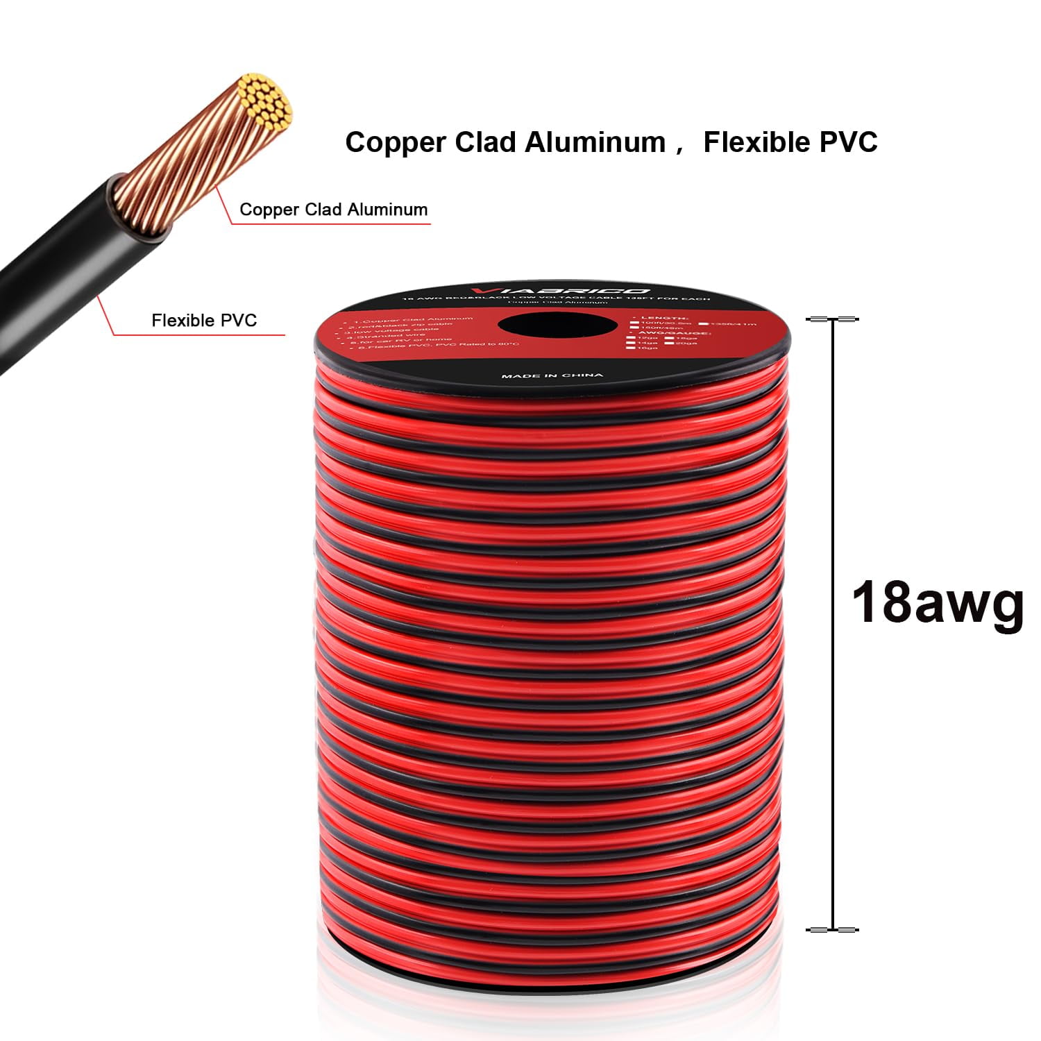 TRH-18AWG 100FT Electrical Wire Cable 2 Conductors Red Black Cable ...