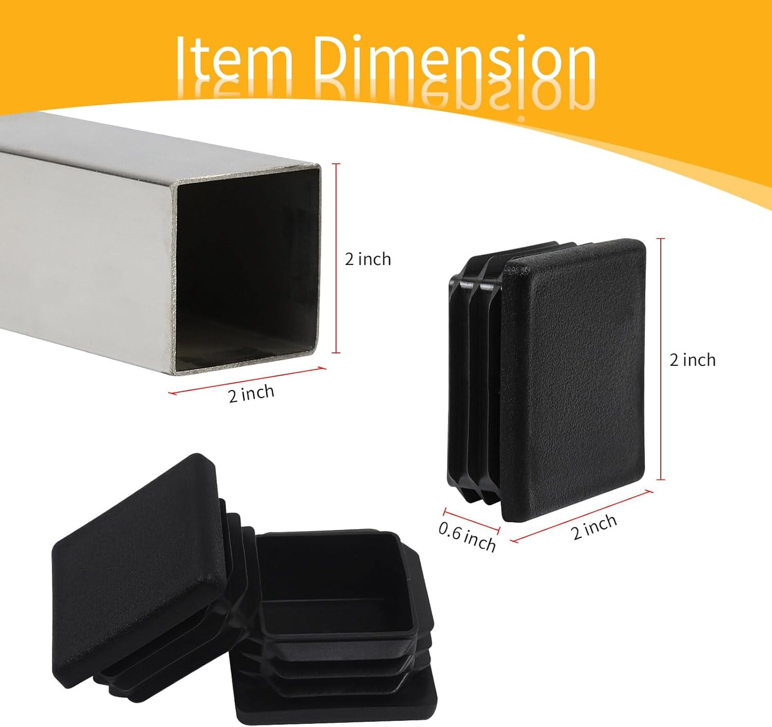 TRH-2" 2x2 Square Tubing End Cap Plastic Plugs 12 Pack, 2 Inch Square ...