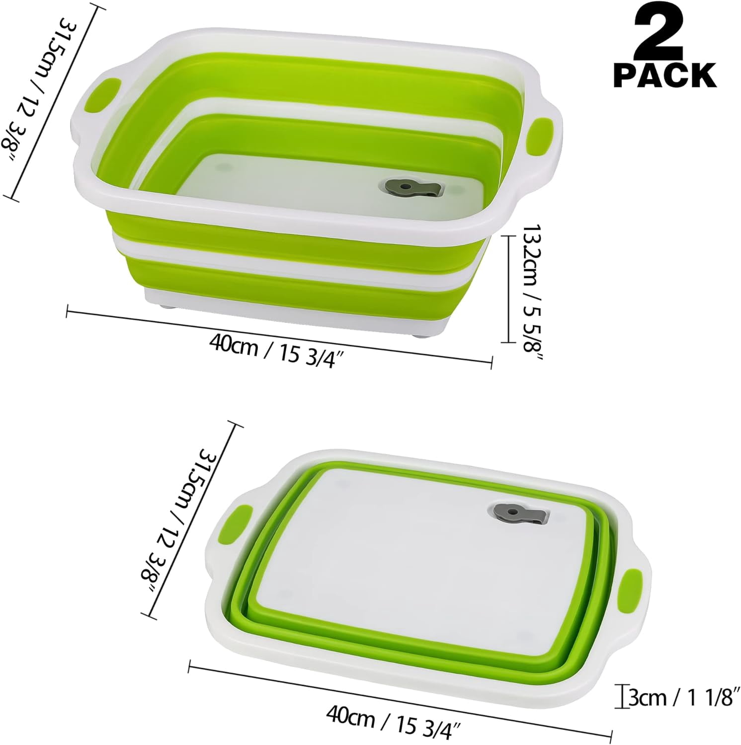TRH-2 Pack Collapsible Cutting Board, Foldable Dish Tub with Draining ...