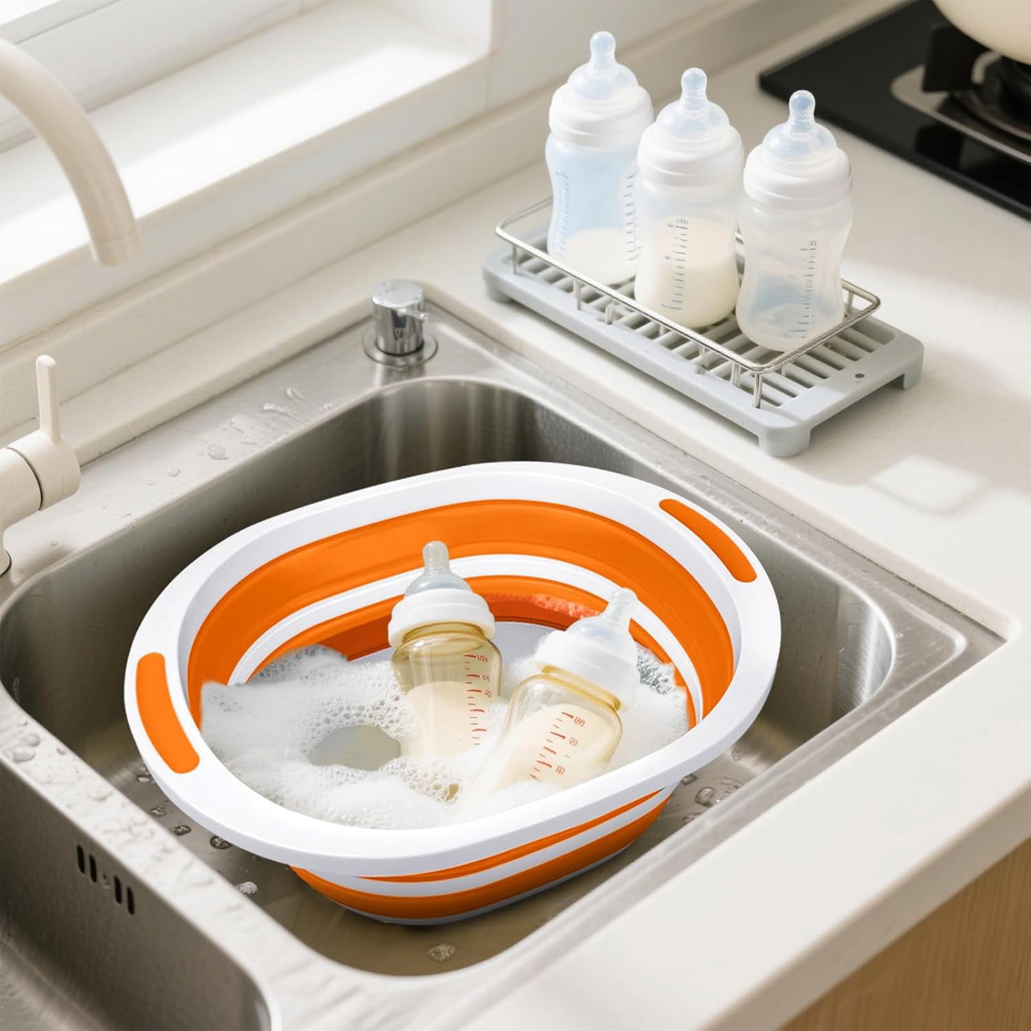 TRH-2 Pack Collapsible Wash Basin for Baby Bottles, 2 Gal Portable Sink ...