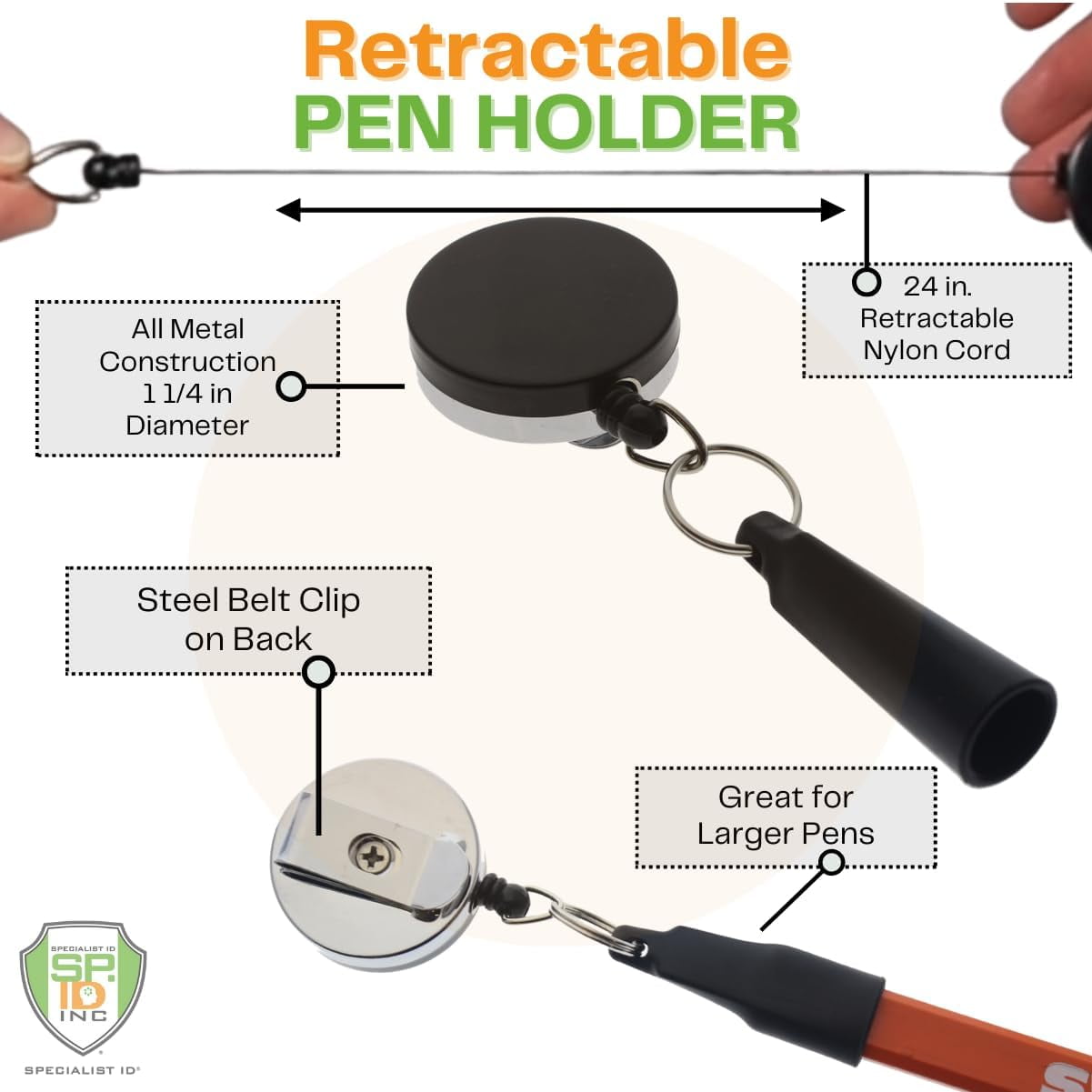 TRH-2 Pack - Heavy Duty Retractable Pull Pen Holder - Ideal for Markers ...