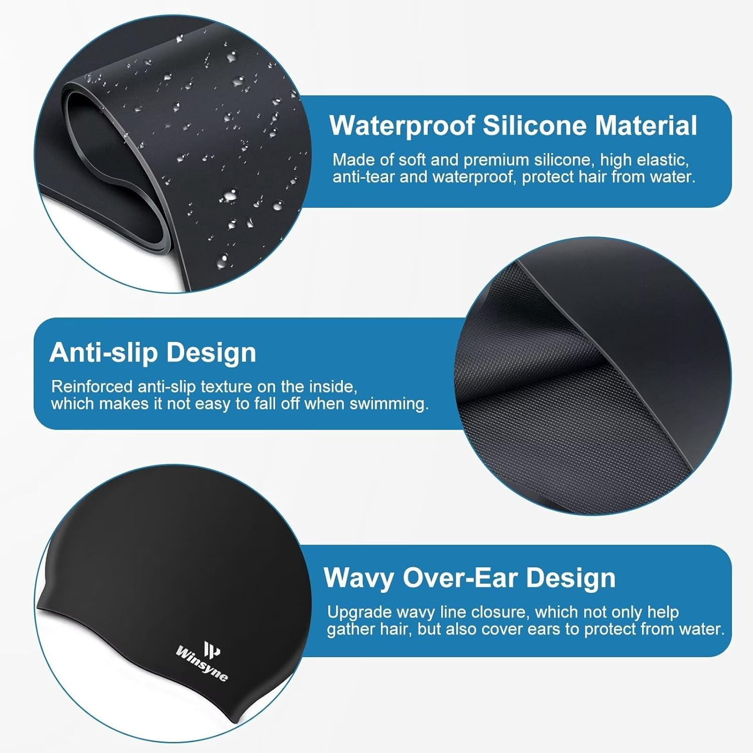 TRH-2 Pack Silicone Swim Cap for Men Women, Unisex Adult Swimming Caps ...
