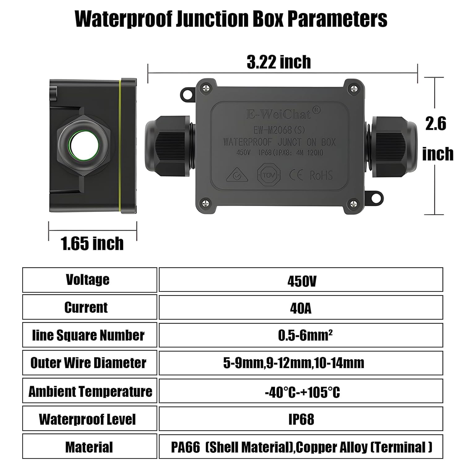 TRH-2 Pcs Waterproof Junction Box, 2 Way IP68 Waterproof Electrical ...