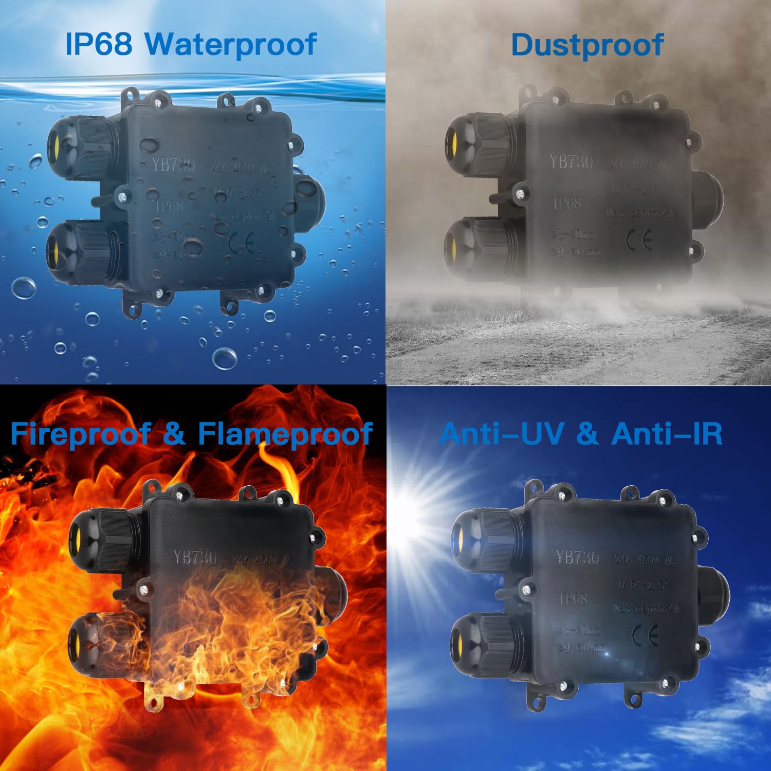 TRH-2 Pcs Waterproof Junction Box 3 Way, IP68 External Waterproof ...