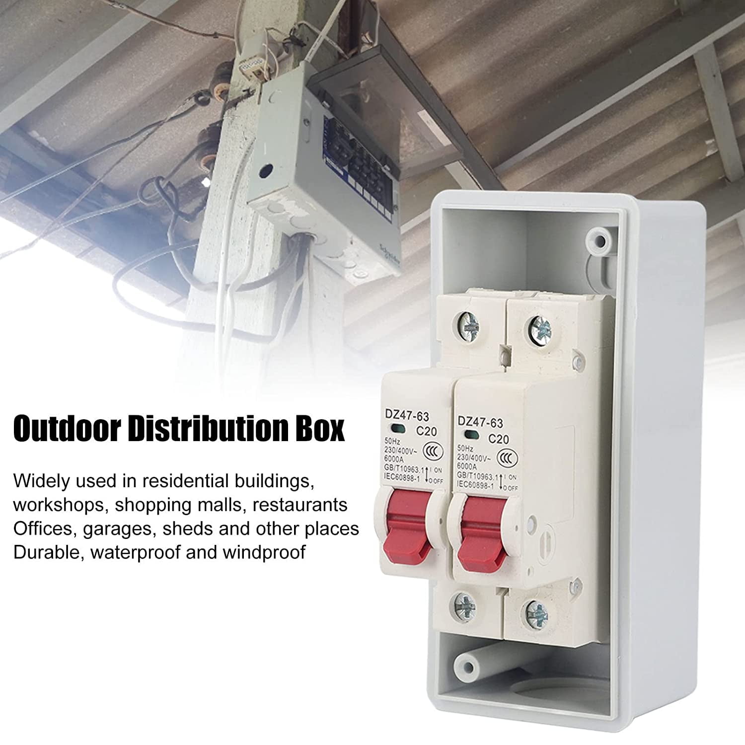 TRH-2 Way Distribution Box, AC 230V/400V C20+C20 Power Circuit Breakers ...