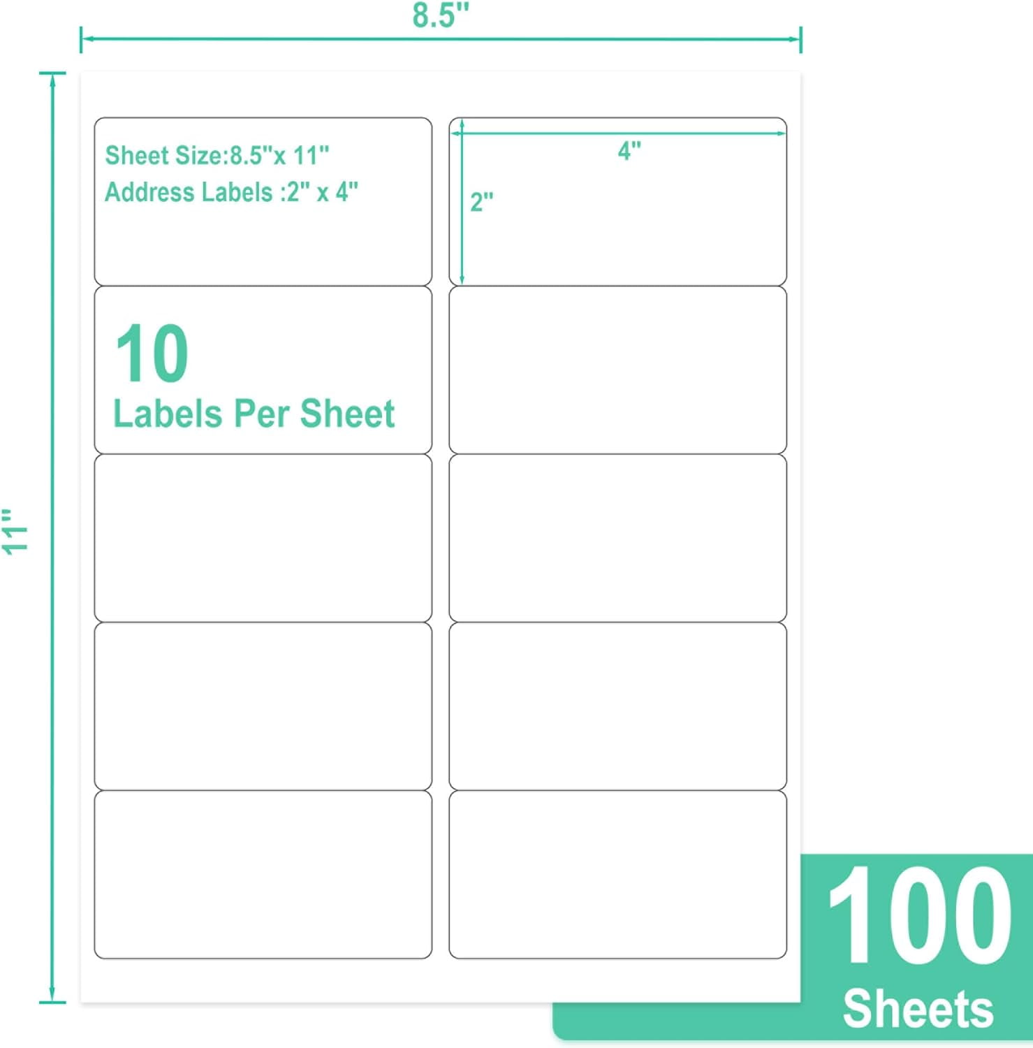 TRH-2" x 4" Label Stickers, Printable White 10 per Sheets Total 1000 ...