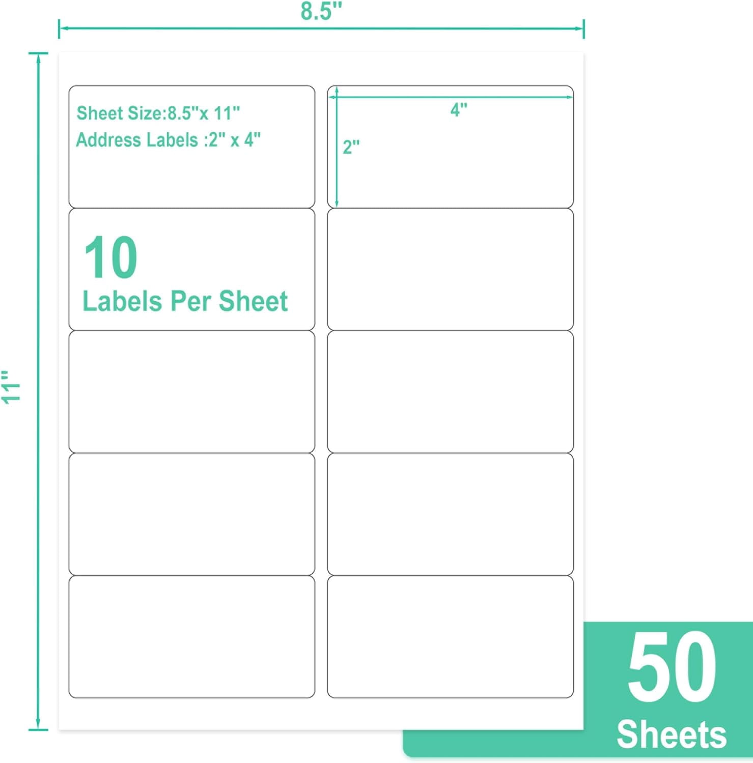 TRH-2" x 4" Label Stickers, Printable White 10 per Sheets Total 500 ...