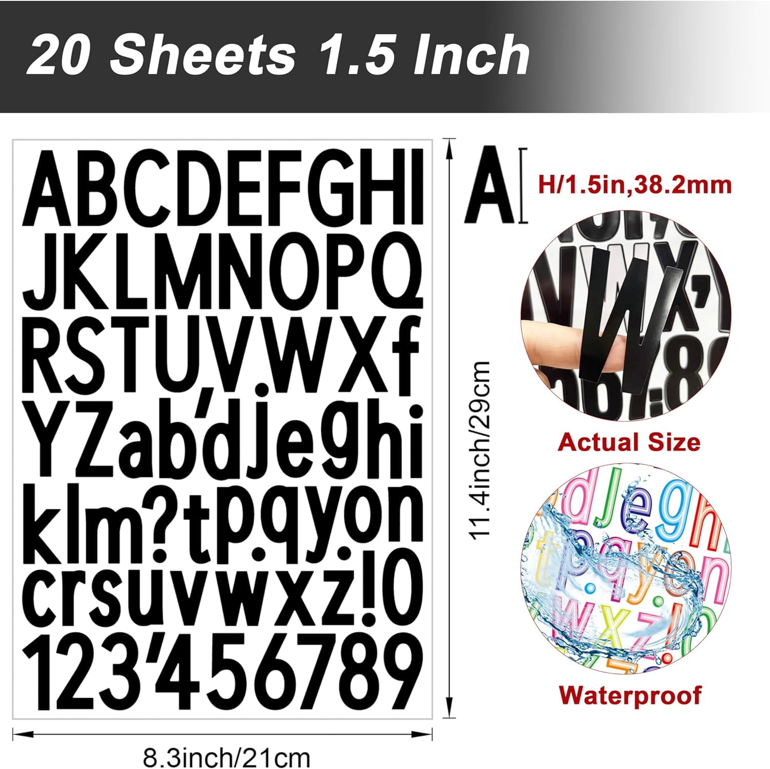 TRH-20 Sheet 1.5 Inch Letter and Number Stickers Self Adhesive Vinyl ...