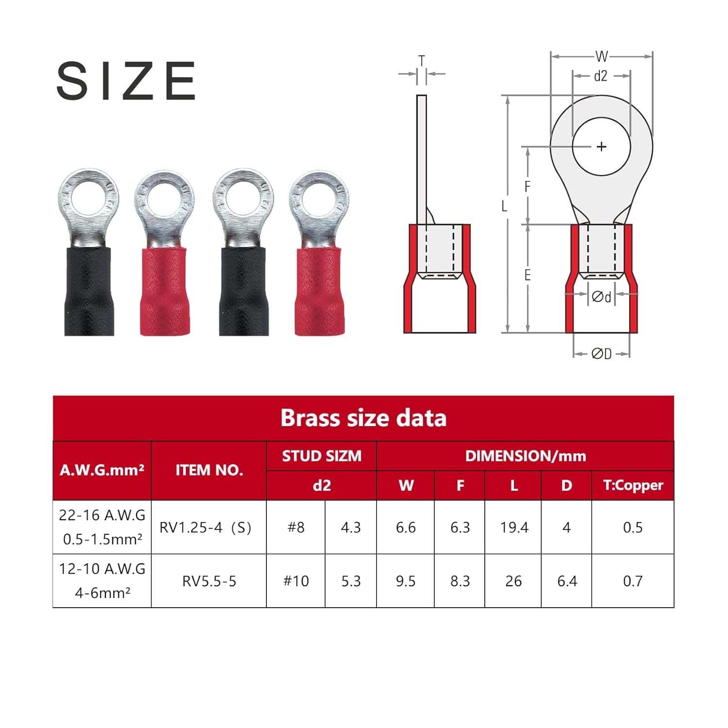 TRH-200pcs #8 M4 Ring Terminals,AWG 22-16 Insulated Electrical Crimp ...