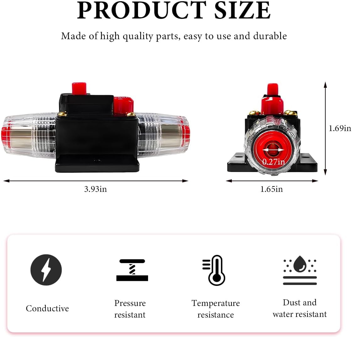 TRH-20A Inline Fuse Holder, 12V-48V DC Inline Reset Fuse Inverter ...