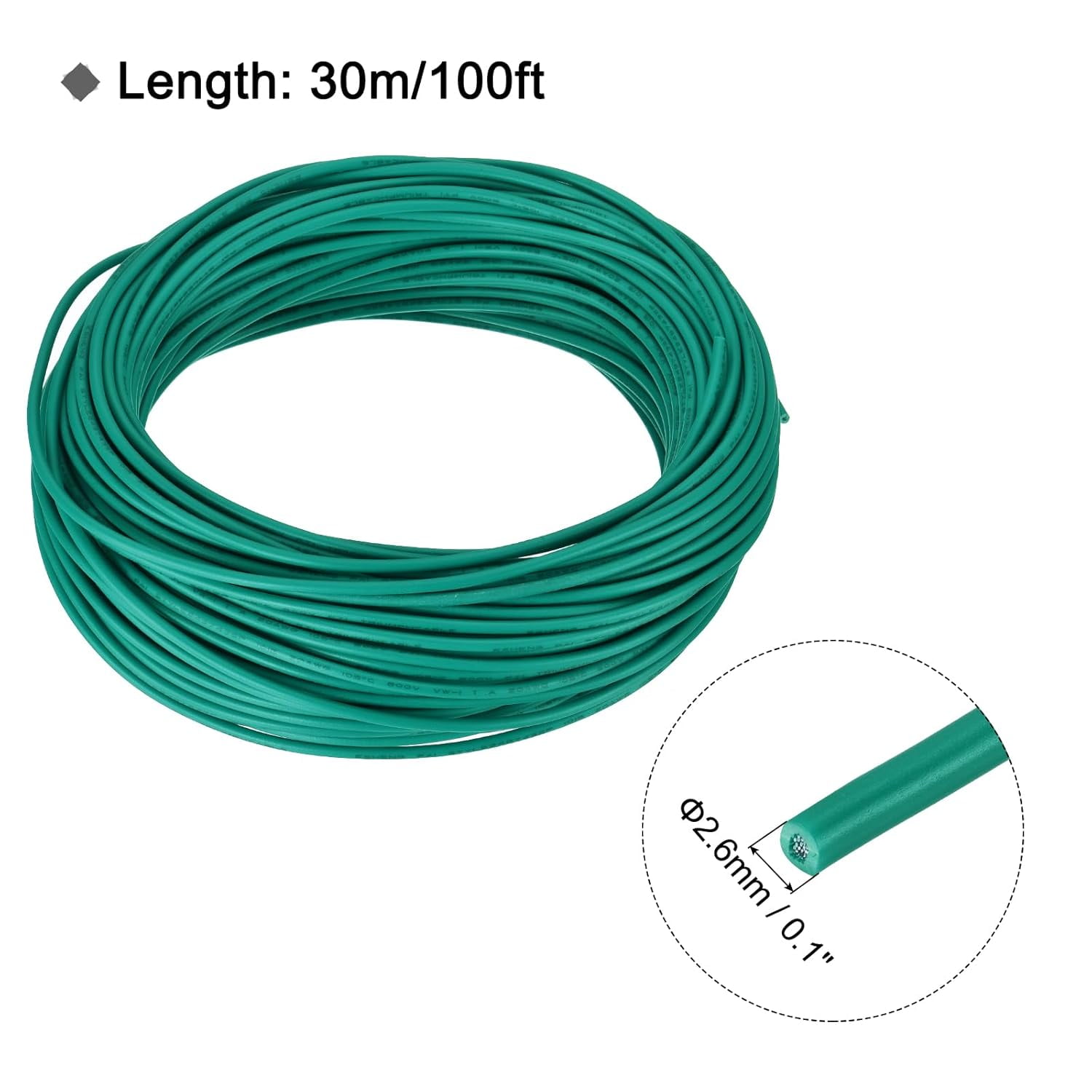 TRH-20AWG Stranded PVC Hookup Wire, UL1015 600V 30m/100ft Tinned Copper Electrical Wire Green ...