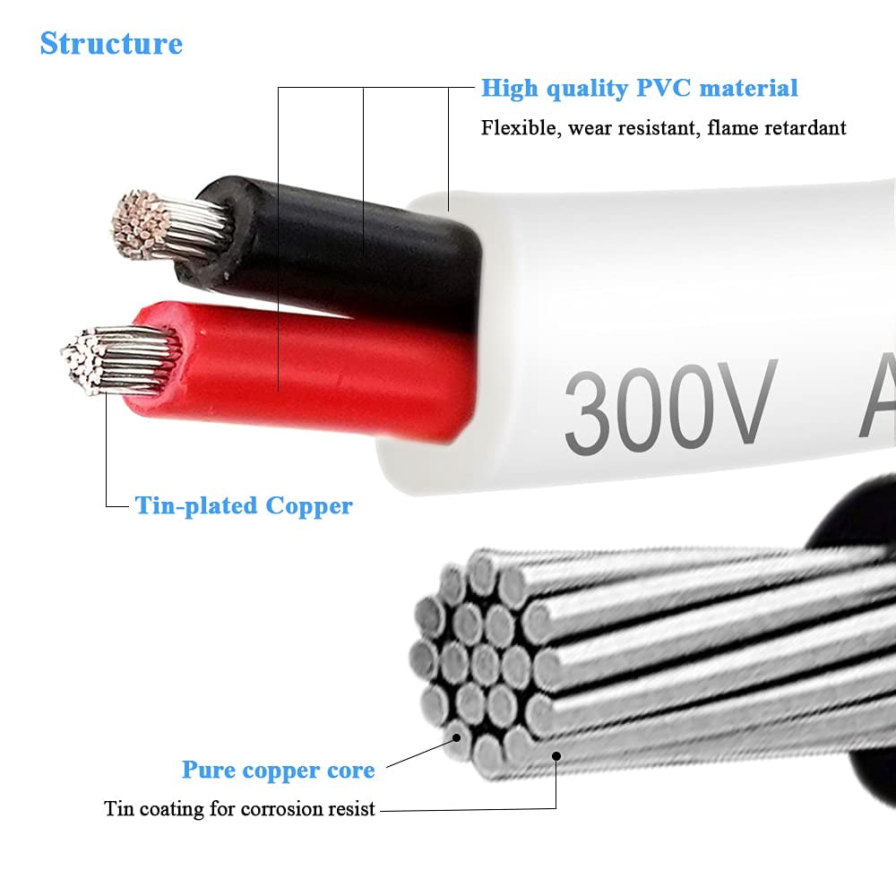 TRH-22 AWG Electrical Wire 66FT Hookup Cable White Jacketed 2-Core ...