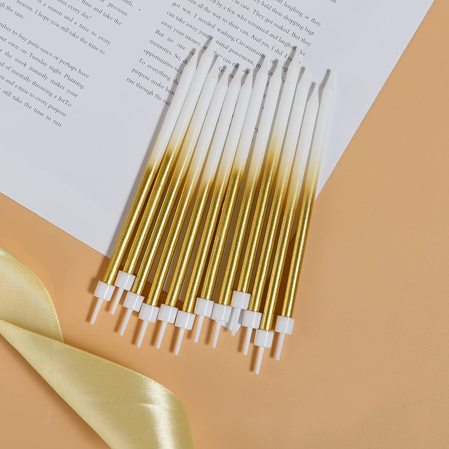 TRH-24 PCS White Gold Birthday Candles, Tall Glitter Cuppcake Candles ...