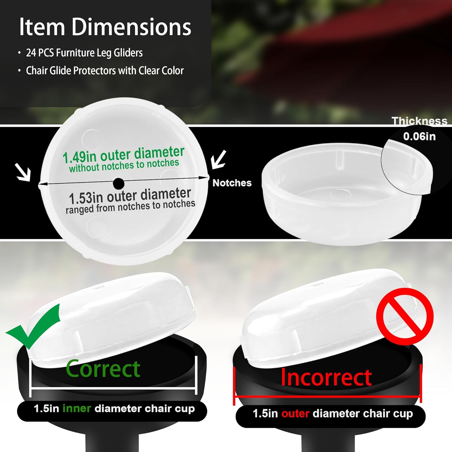 TRH-24 Pack of 1-1/2" Wrought Iron Patio Furniture Feet Glides Cups by ...