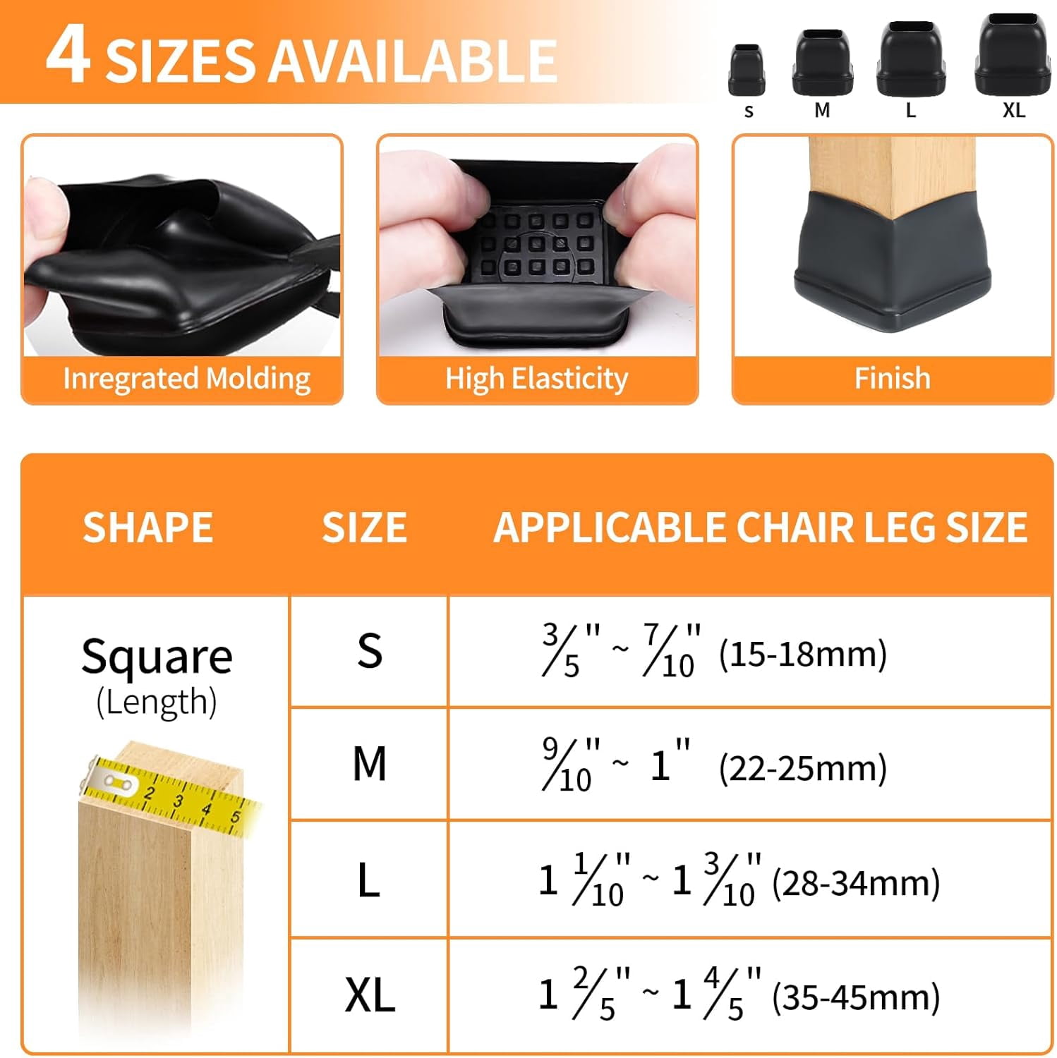 TRH-24 Pcs Black Chair Leg Sliders for Carpet, Square Chair Glides for ...