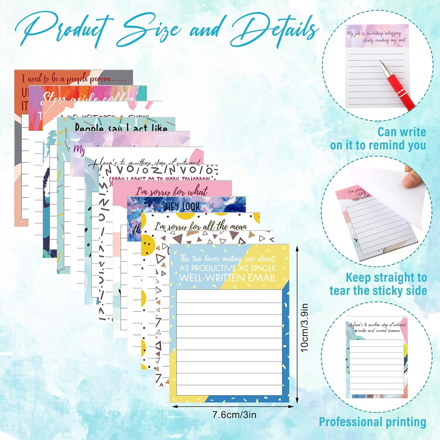 TRH-24 Pcs Sarcastic Notepads with Sayings Ballpoint Pens Funny Sticky ...