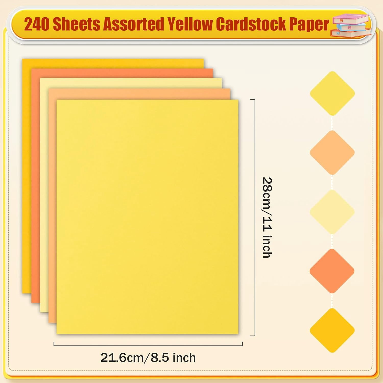 TRH-240 Sheets Assorted Yellow Cardstock Paper 8.5 x 11" Medium Thick ...