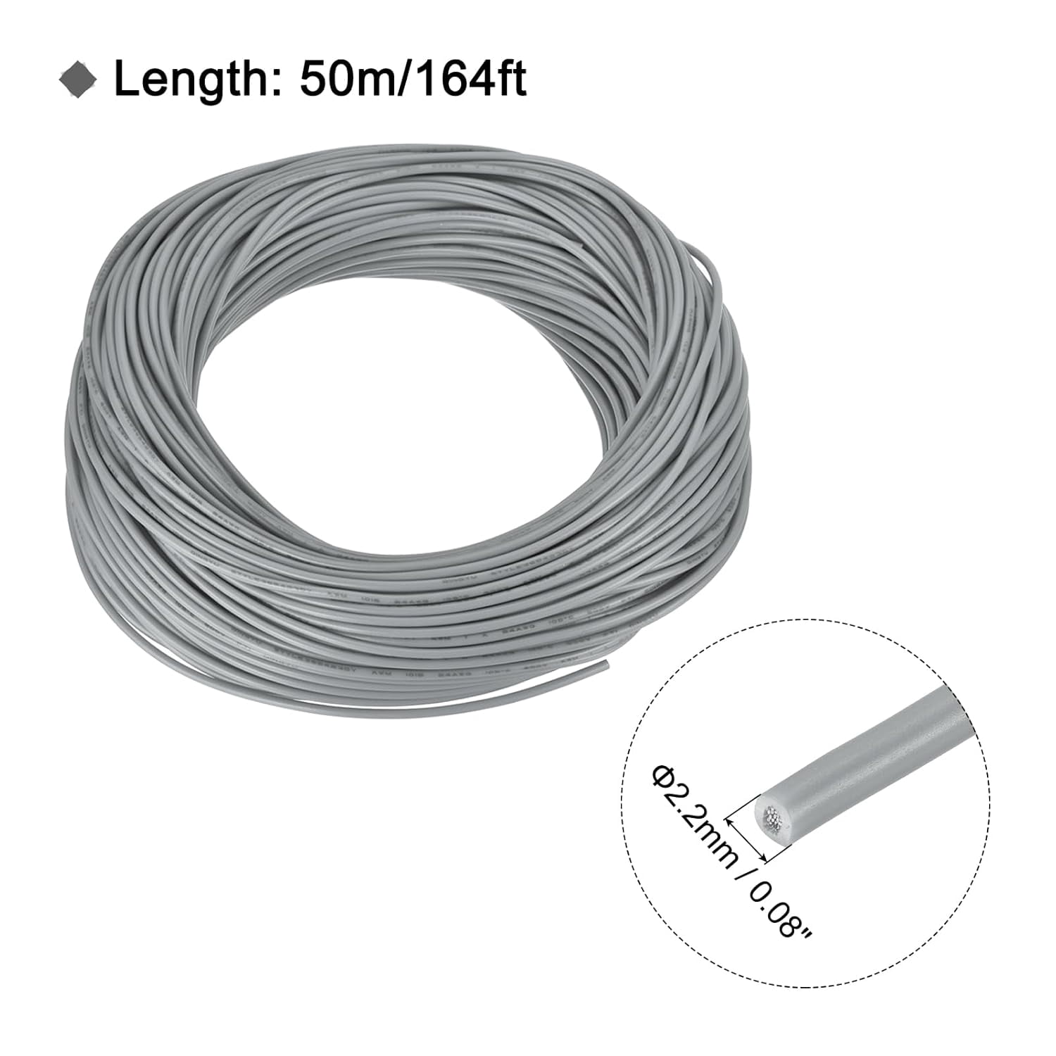 TRH-24AWG Stranded PVC Hookup Wire, UL1015 600V 50m/164ft Tinned Copper ...