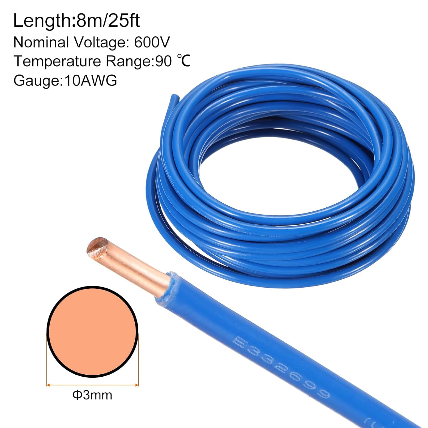 TRH-25 Feet Electrical Wire Insulated Solid Copper 10 AWG Hook Up Wire ...