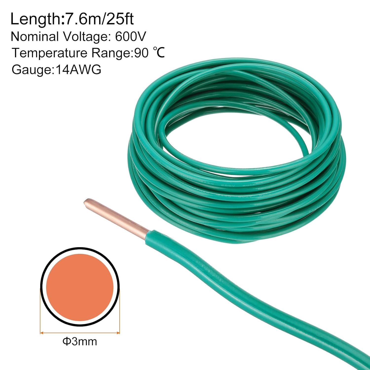 TRH-25 Feet Electrical Wire Insulated Solid Copper 14 AWG Hook Up Wire ...