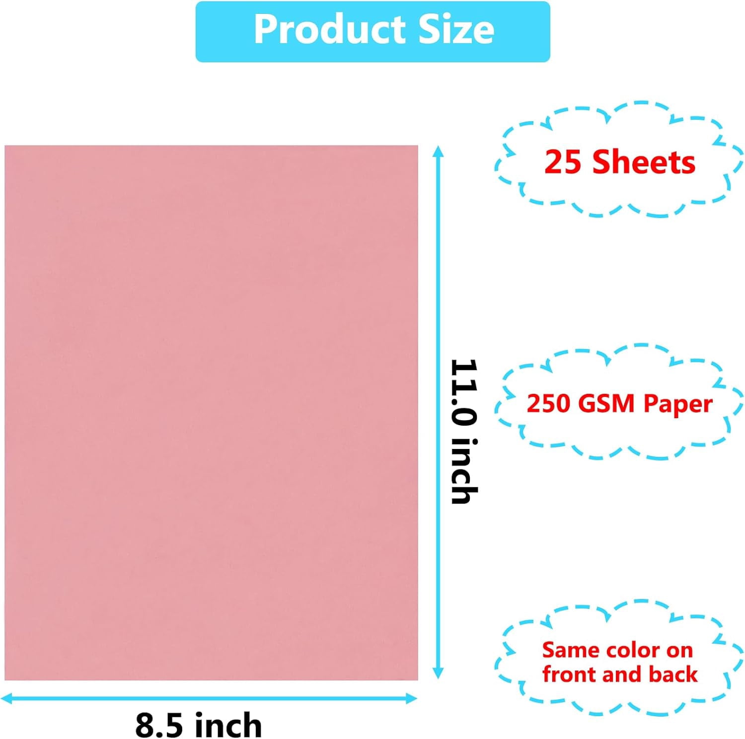 TRH-25 Pink Cardstock Sheets - 8.5 x 11 inches, 250 GSM/92 Lb Thick ...