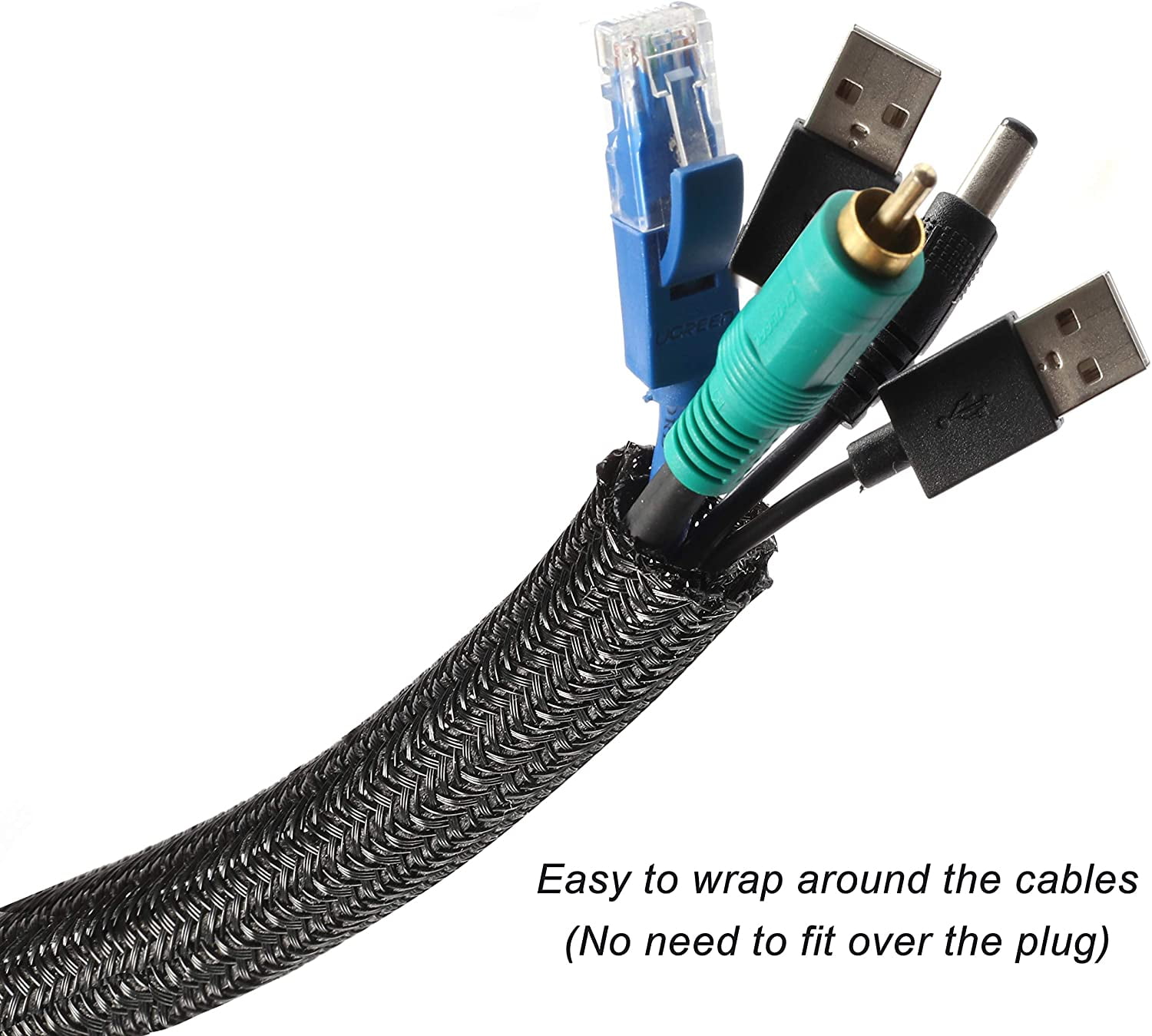 TRH-25ft - 1/2 inch Braided Cable Management Sleeve Cord Protector ...