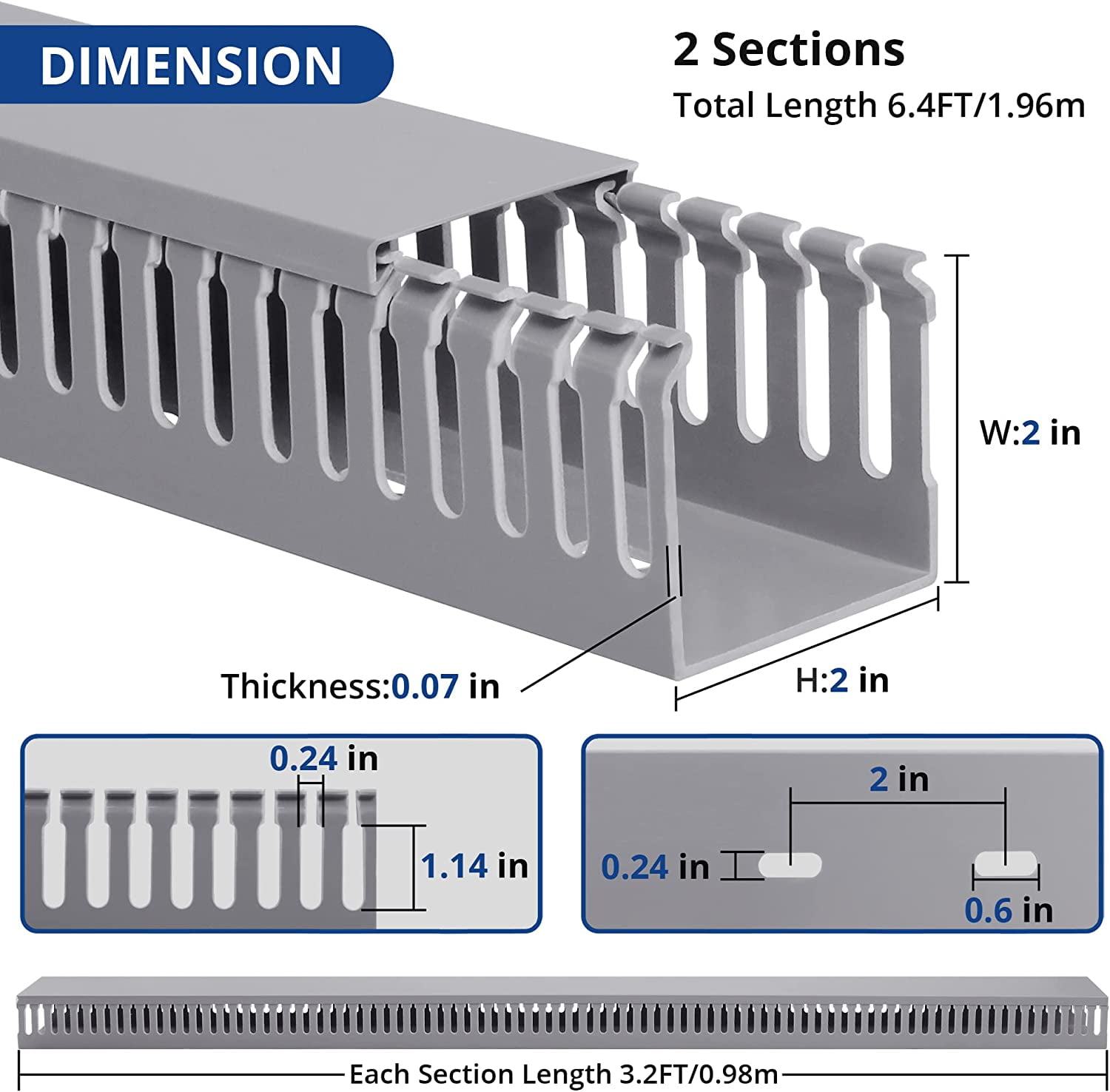 TRH-2x2in Server Rack Cable Management, 6.6FT (2 x L3.3FT) Cable Duct ...