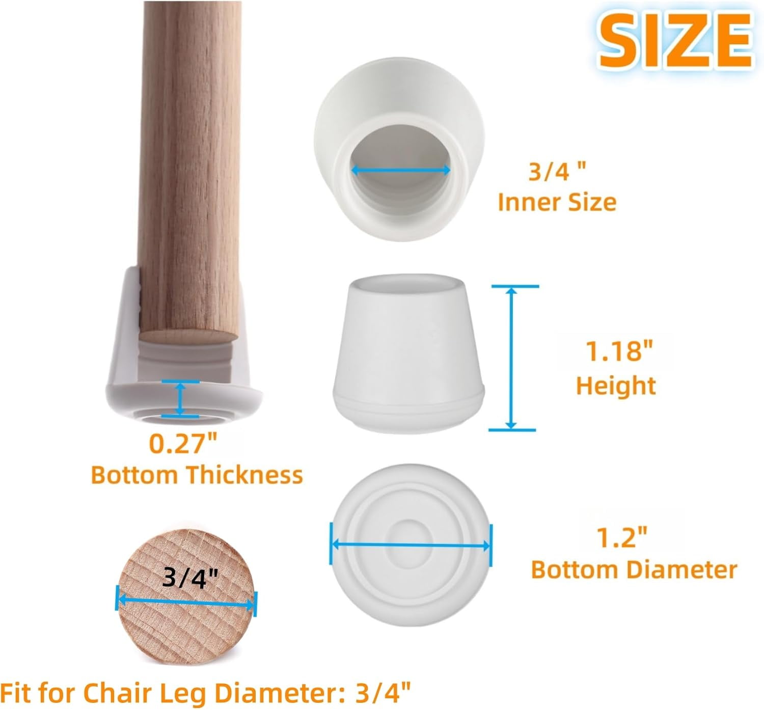 TRH-3/4" Chair Leg Tips Caps, Non-Slip Rubber Leg Tips, Stool Leg ...