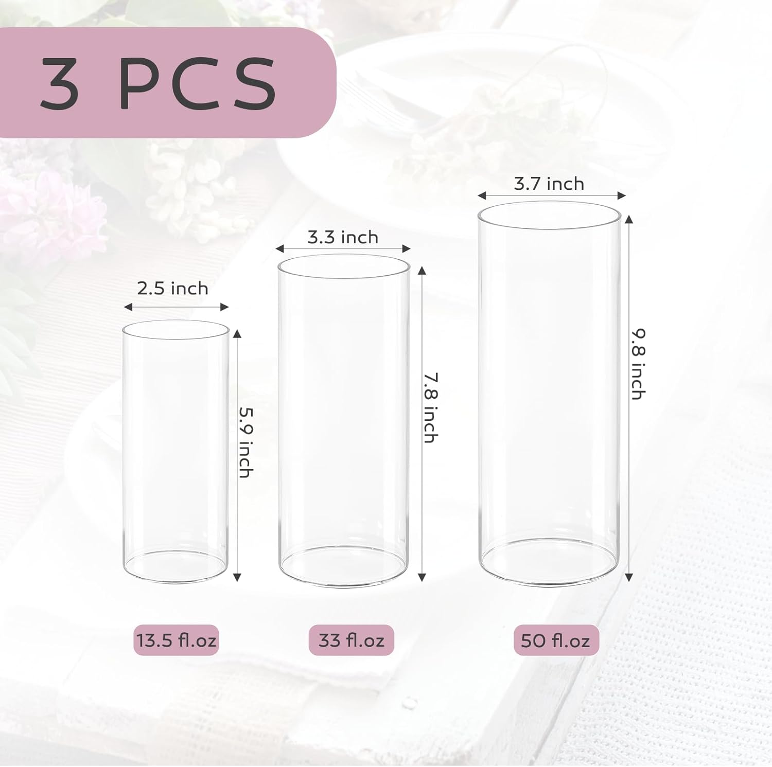 TRH-3 PCS Modern Glass Cylinder Vases Set (6/8/10 Inch) \u2013 Elegant ...