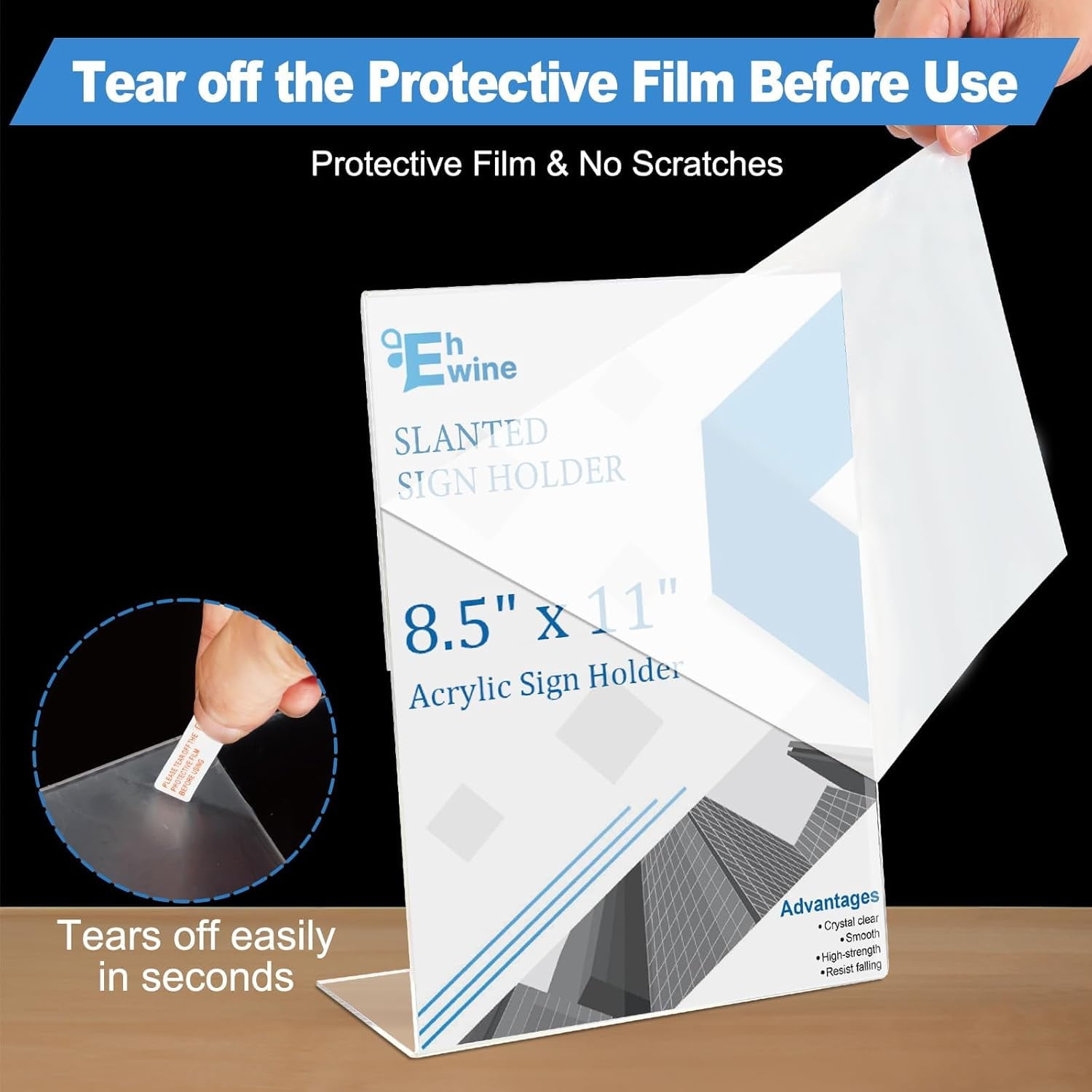 TRH-3 Pack 8.5 x 11 Acrylic Sign Holder, Clear Plastic Signs Display ...