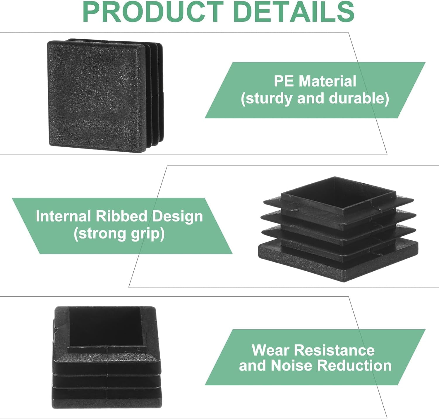 TRH-30-Pack Square Tubing End Caps, 1.2Inch/30mm Plastic Tube Plugs for ...