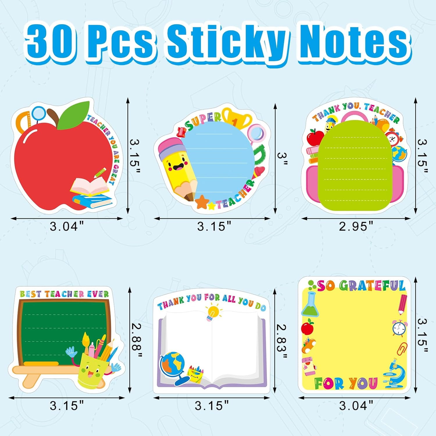 TRH-30 Pcs Teacher Sticky Notes Teacher Notepads Teacher Memo Notes for ...