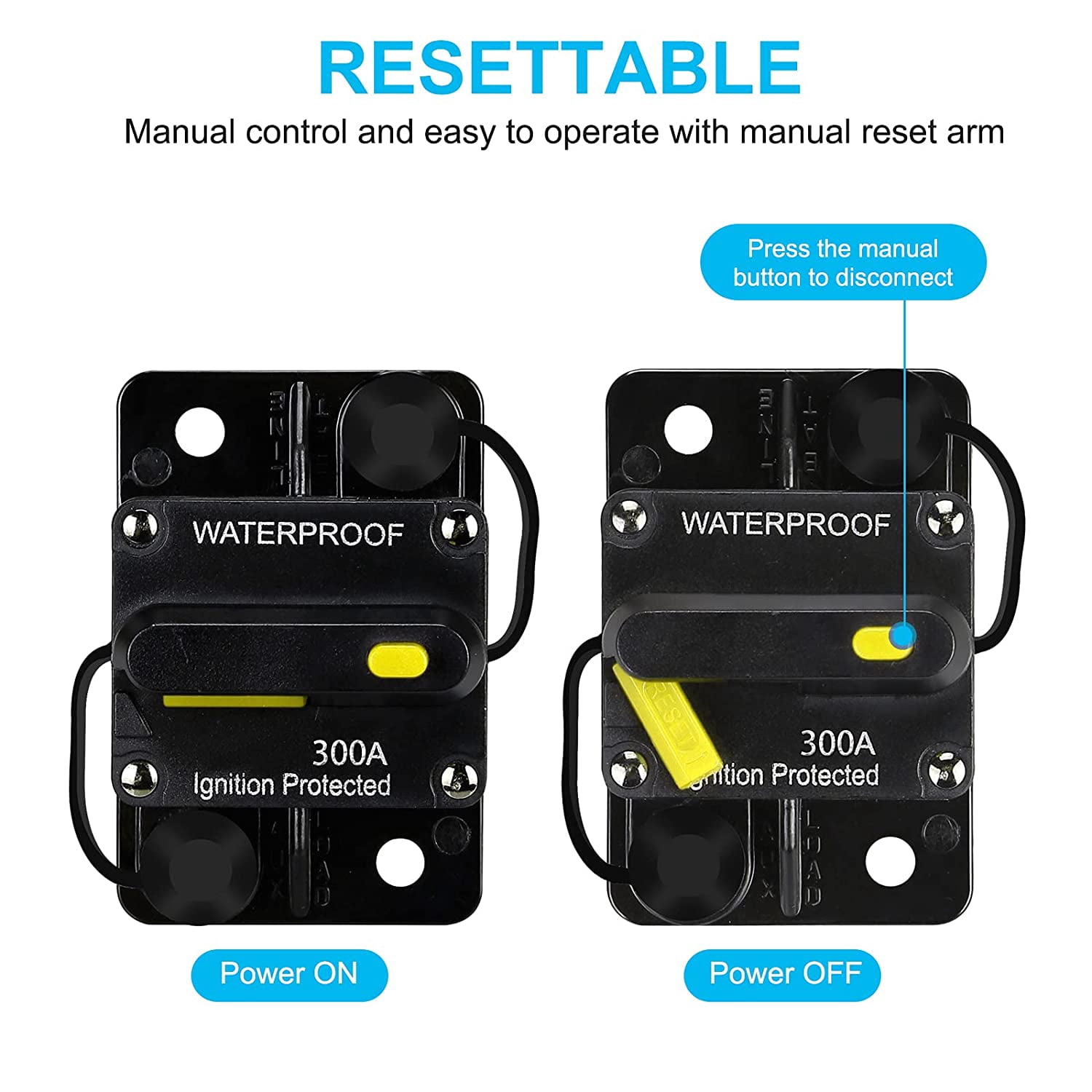 TRH-300 Amp Waterproof Circuit Breaker,with Manual Reset,12V-48V DC,30A ...