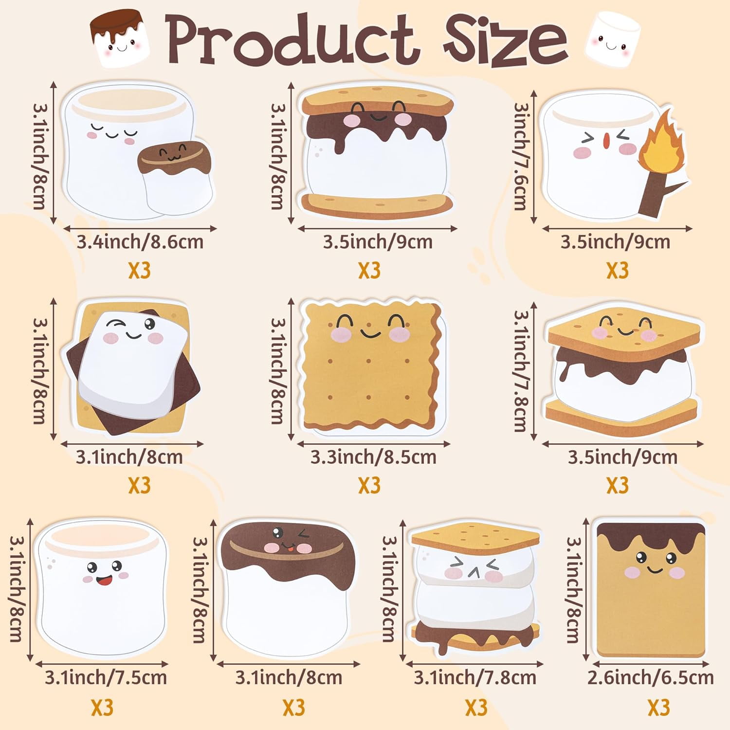 TRH-30Pcs Marshmallow Sticky Notes Pads, 600 Sheets Cute Self Stick ...