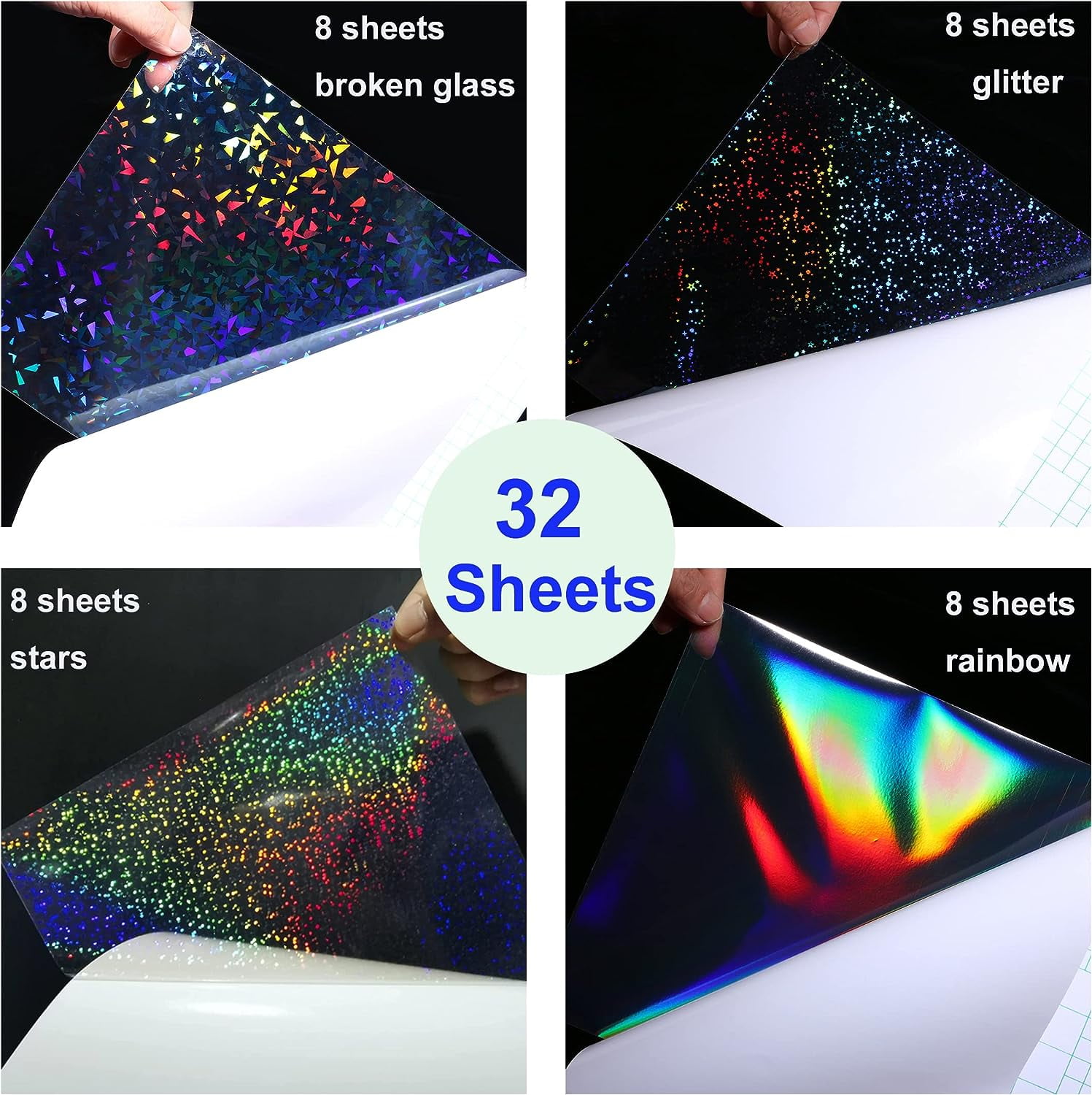 TRH-32 Sheets Holographic Sticker Paper Clear Vinyl Self Adhesive ...