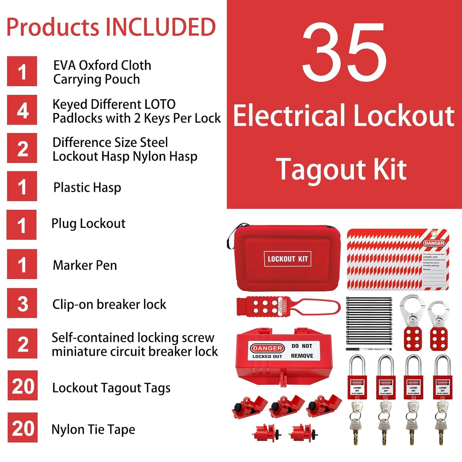 TRH-35- Pc Loto Kit,Portable Lockout Tagout Electrical Kit with Circuit ...