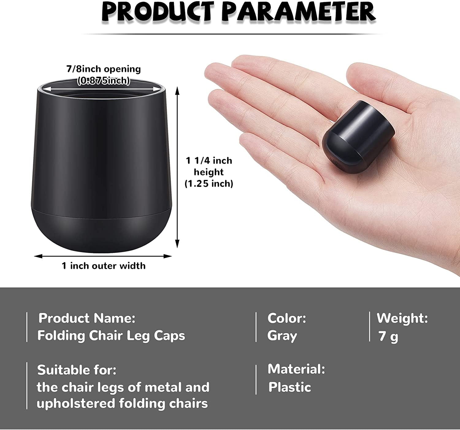 TRH-36 Pieces 7/8 Inch Folding Chair Leg Caps Heavy-Duty Plastic Chair ...