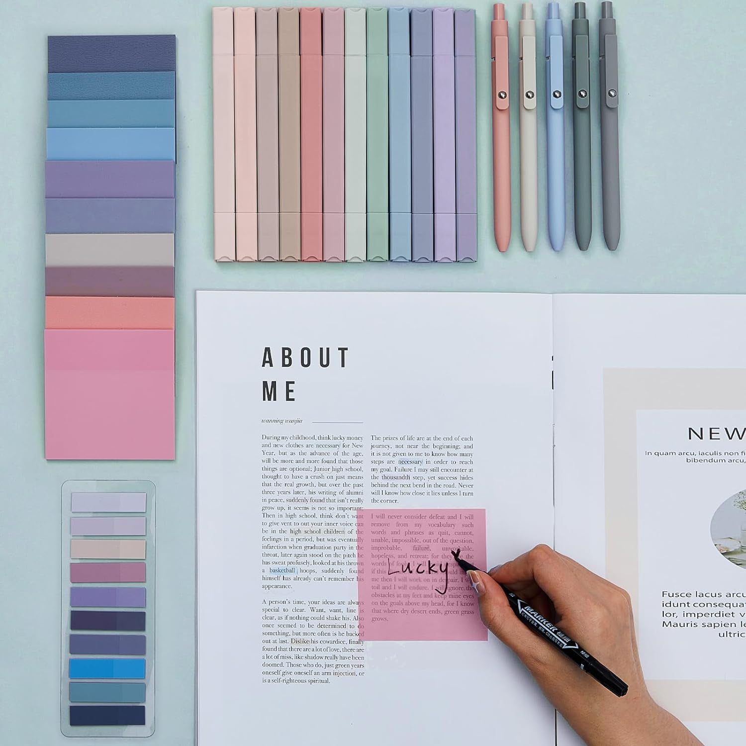 TRH-38 Pcs Book Annotation Kit Aesthetic Highlighters Gel Pens Set ...